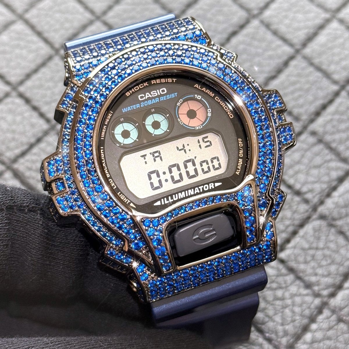 Custom Dark Blue Iced Out G-Shock Watch – JewelryFresh