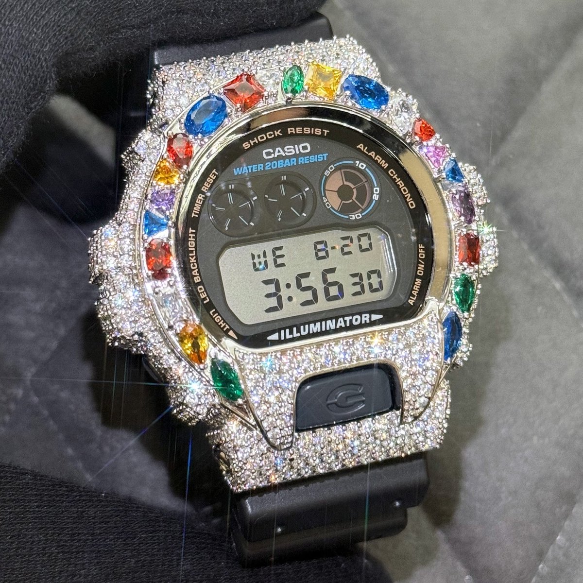 Custom G Shock Watch - White Gold Multi Gemstone Design – JewelryFresh
