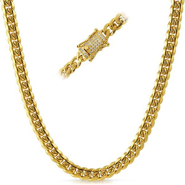 8mm CZ Diamond Clasp Gold Premium Cuban Chain – JewelryFresh